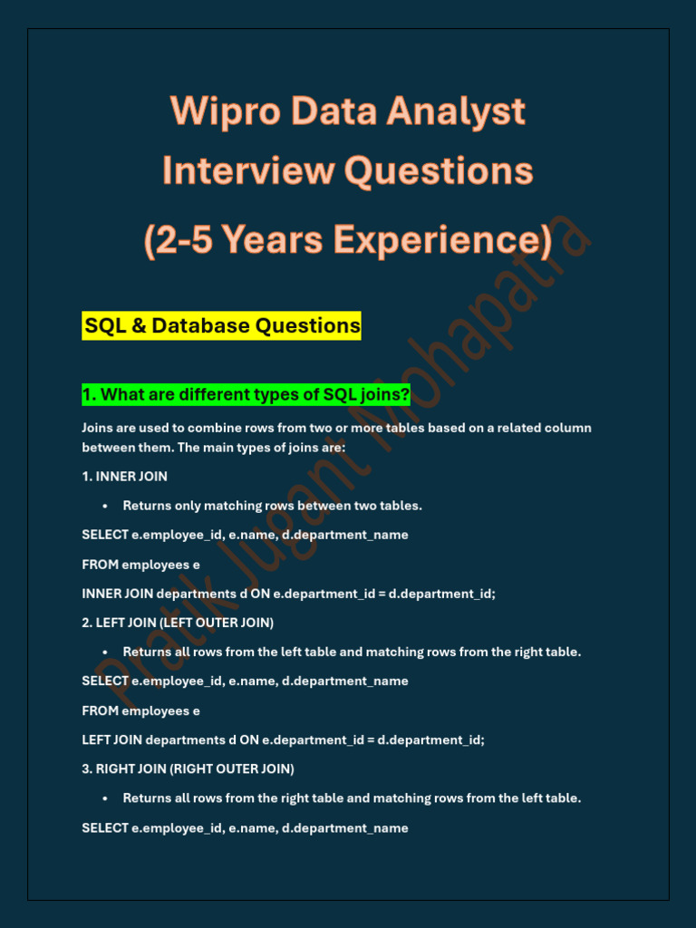 Wipro Data Analyst Interview Questions Pdf Database Index Statistics