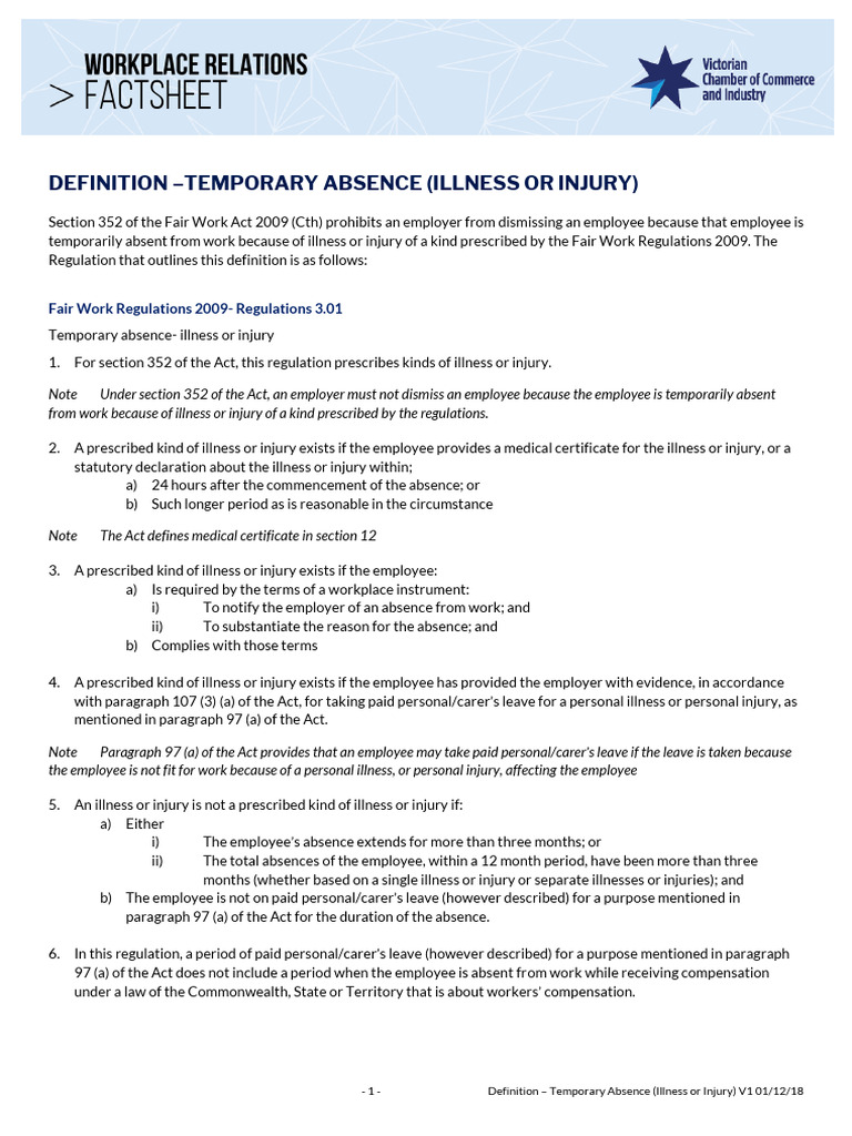 Definition Temporary Absence Illness or Injury Fact Sheet | PDF ...