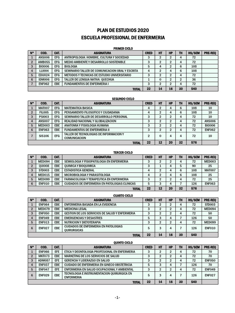 Enfermeria-Malla Curricular | PDF | Enfermería | Especialidades Medicas