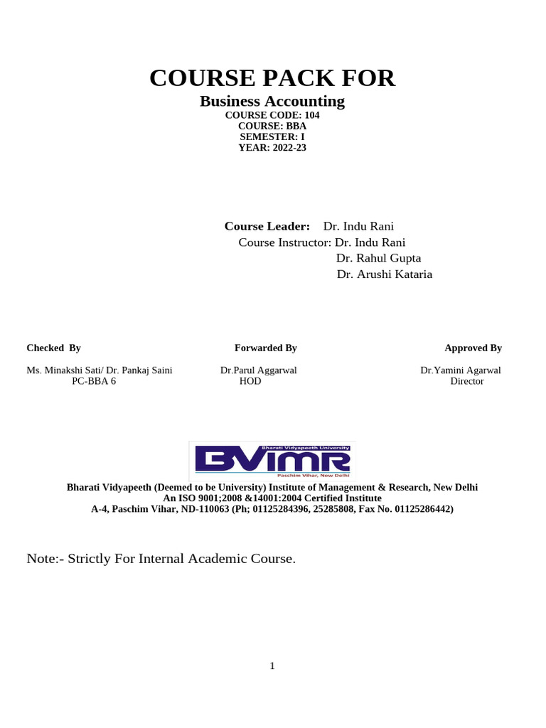 Course Pack-Bba 1 - Business Accounting | PDF | Financial Accounting ...