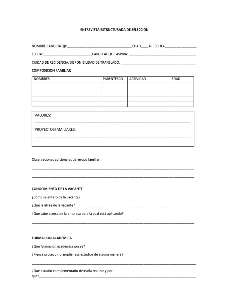 Borrador ENTREVISTA ESTRUCTURADA DE SELECCIÓN | PDF | Economias