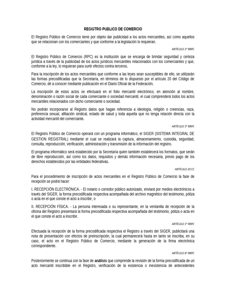 Registro Publico de Comercio | PDF