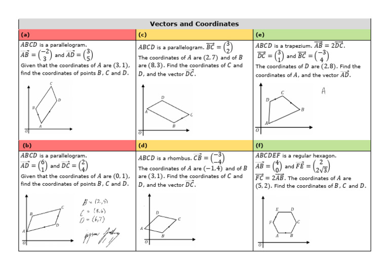 Vectors and Coordinates Practice Grid | PDF | Euclid | Geometry