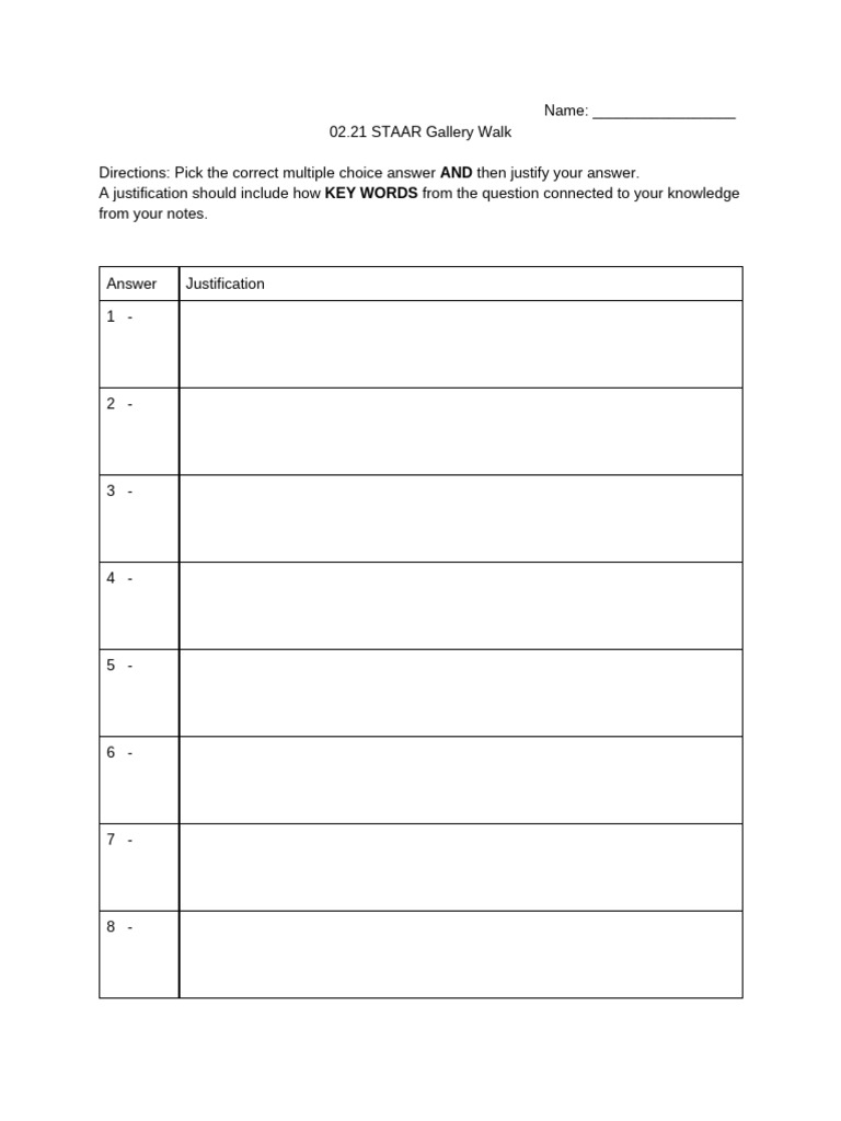 STAAR Gallery Walk Answer Guide | PDF