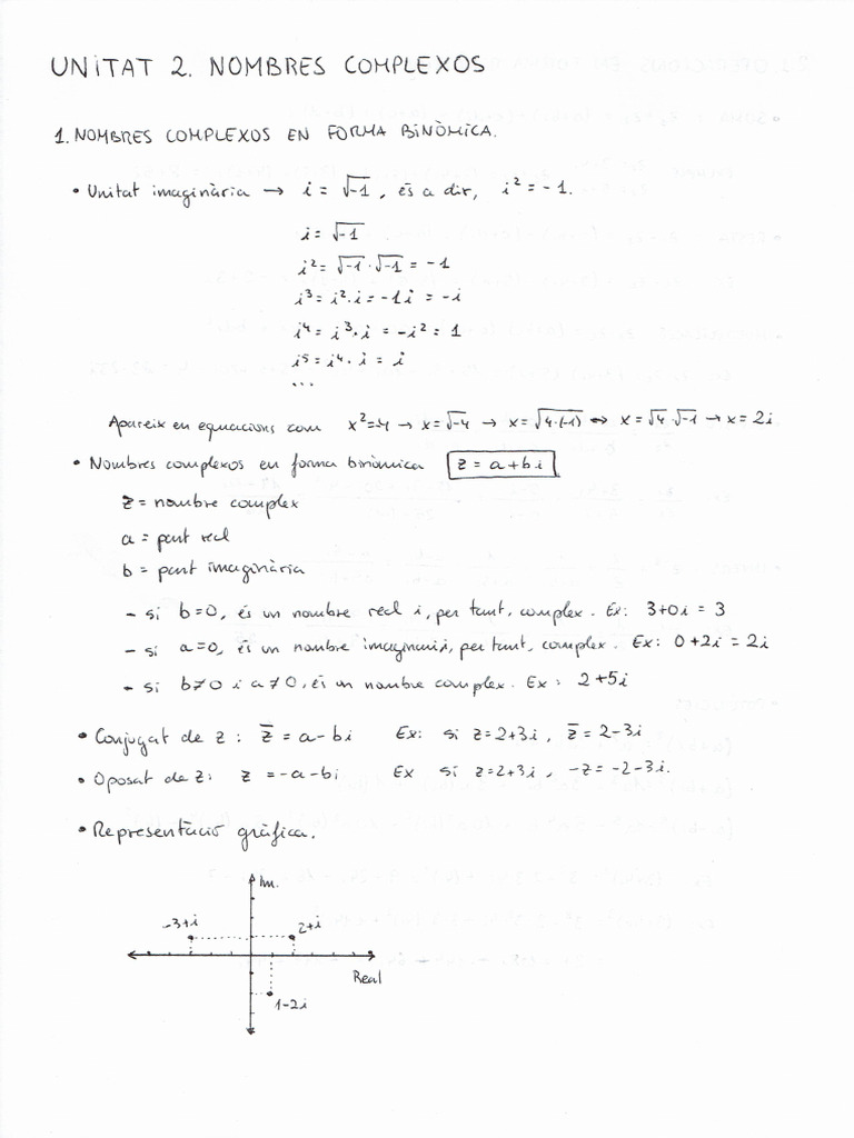 1r BAT Opt - Unitat 2 - Nombres Complexos - Apunts de Classe | PDF