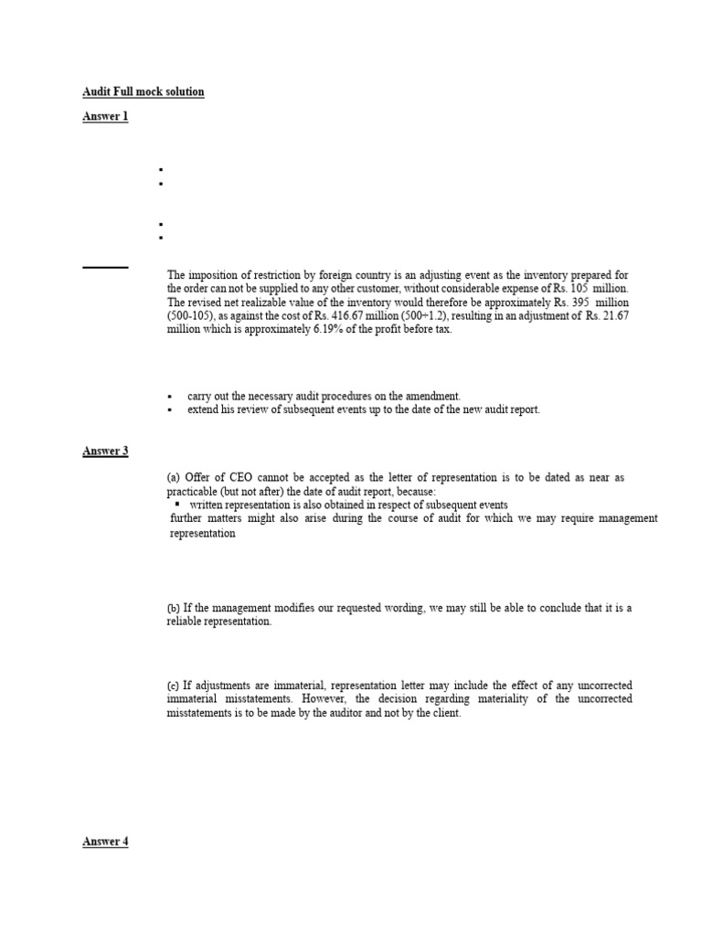 Audit Full Mock Solution | PDF | Audit | Auditor's Report
