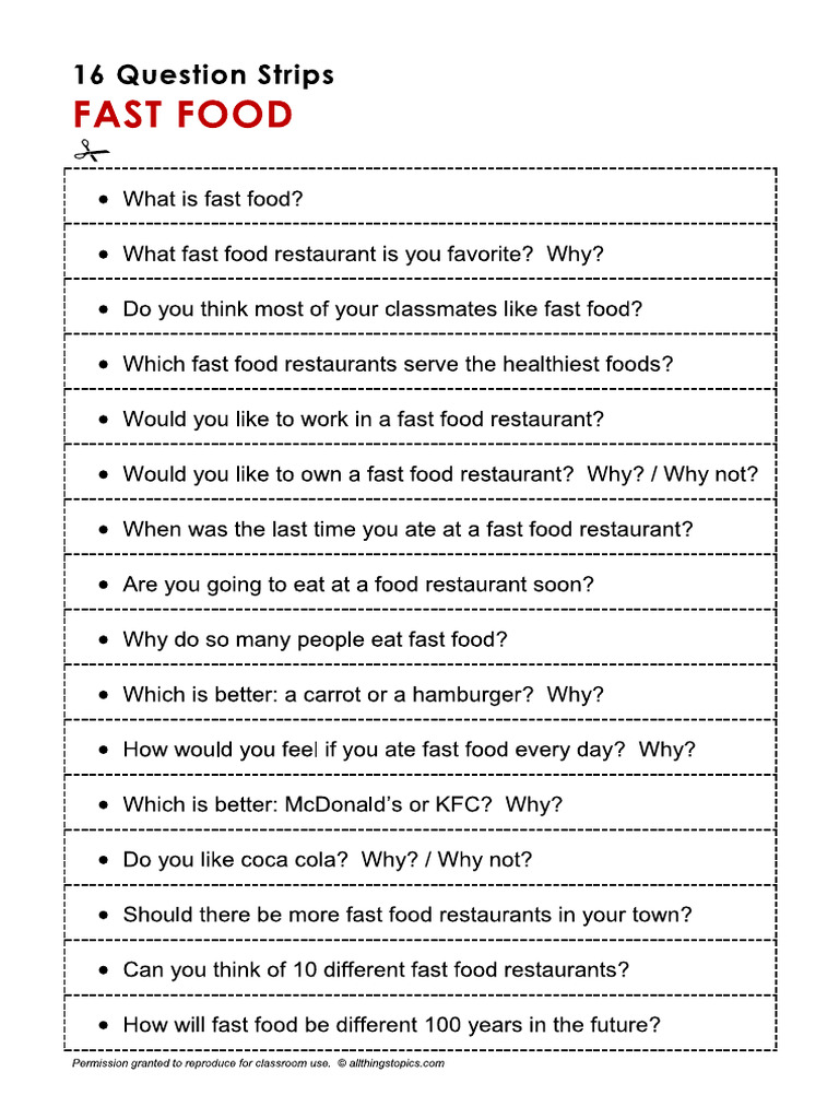16 Question Stripes - Fast Food | PDF