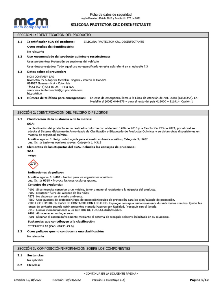FDS-SILICONA PROTECTOR CR | PDF | Química