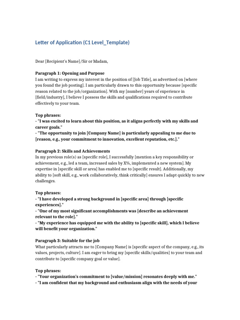C1 Level Job Application Letter Template | PDF | Human Communication