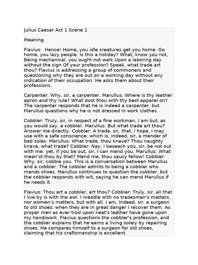 Julius Caesar Act 1 Scene 1 Meaning Icse | PDF