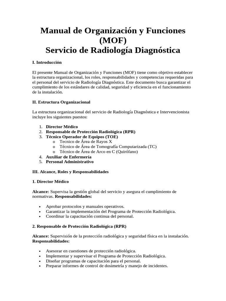 Manual de Organización y Funciones (MOF) | PDF | Imagenes medicas | Radiología