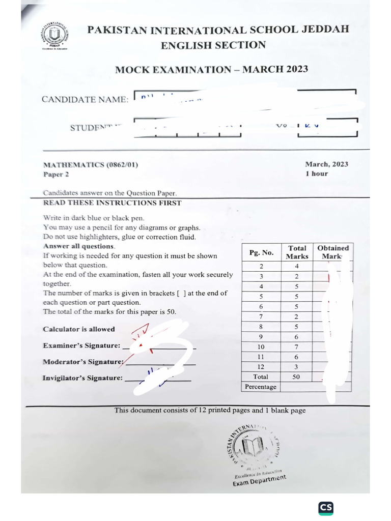 MAth p2 Mock 22 Unsolved | PDF