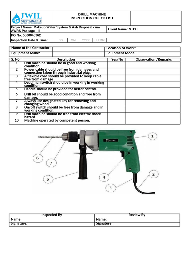 Drill Machine Inspection Checklist | PDF