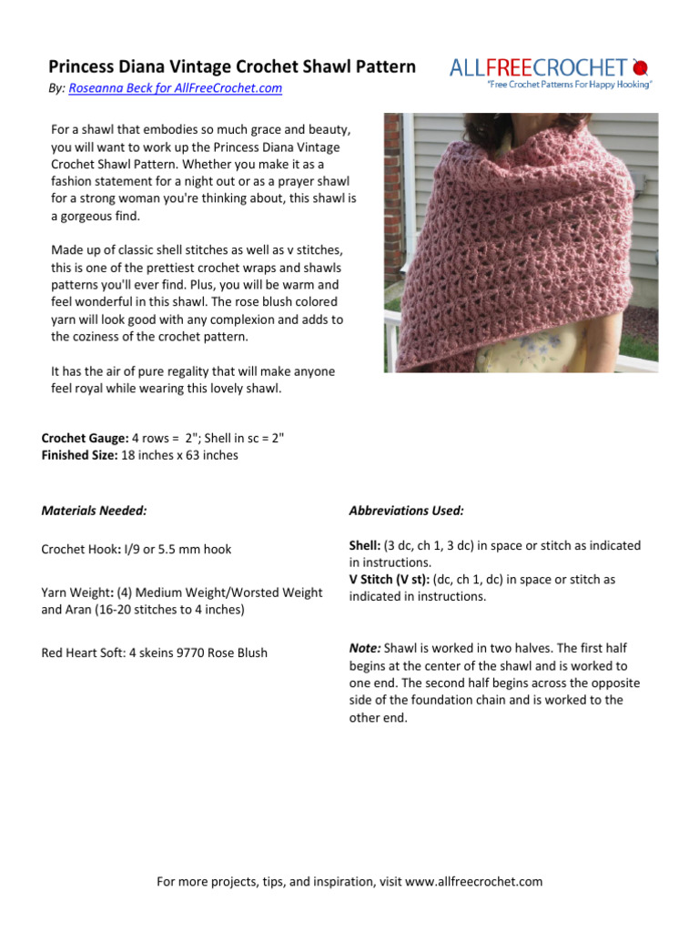 Princess Diana Vintage Shawl Pattern | PDF | Crochet | Textiles