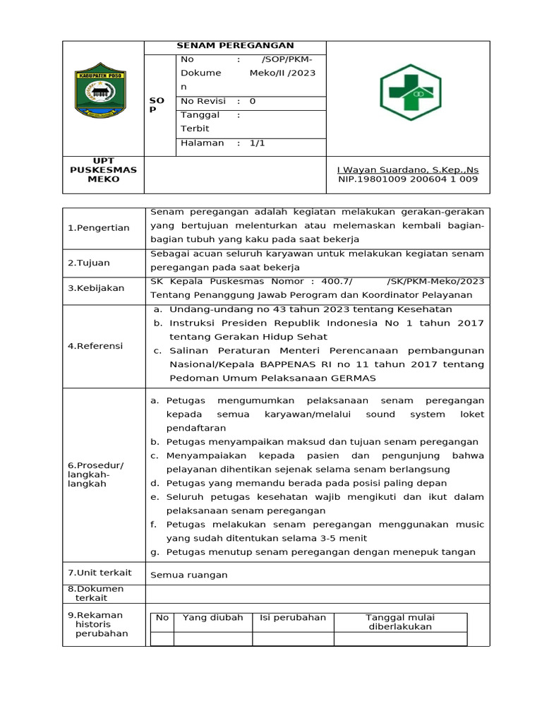 SOP senam dan peregangan | PDF
