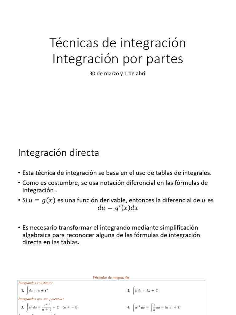 Técnicas de integración explicadas | PDF | Integral | Derivado