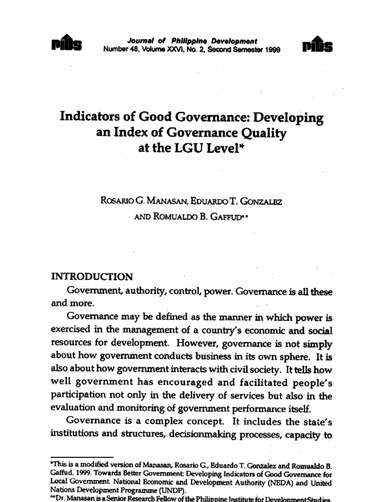 Indicators of Good Governance Index | PDF | Governance | Human ...