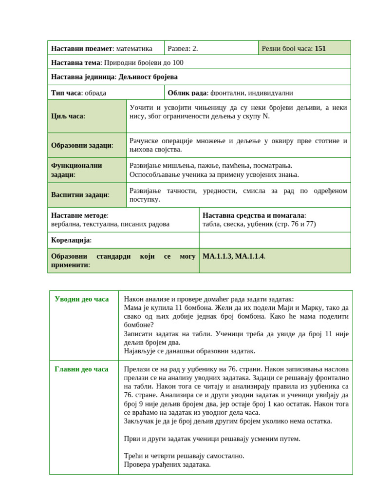 151 Deljivost Brojeva Obrada | PDF