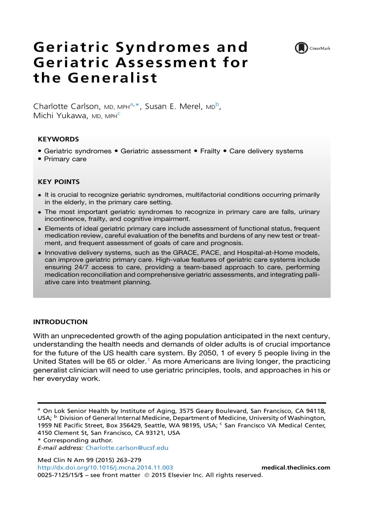 Geriatric Syndromes and Geriatric Assessment For The Generalist | PDF ...