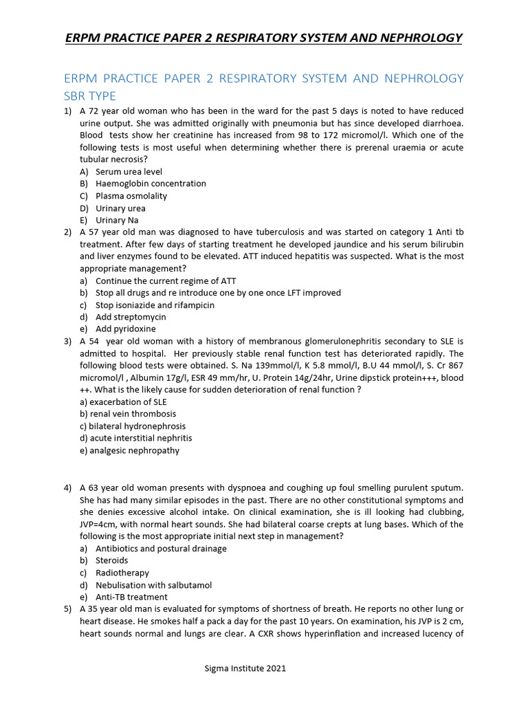 Section Wise Paper- RS & Nephrology | PDF | Kidney Disease | Cough