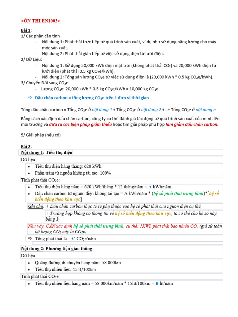 Gợi ý giải bài Kiểm tra DT01-TÍNH DẤU CHÂN CARBON-EN1003-DT01-HK231 | PDF