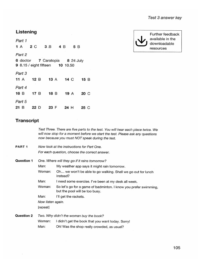B1T3 KET Listening Answer Key + Transcript | PDF