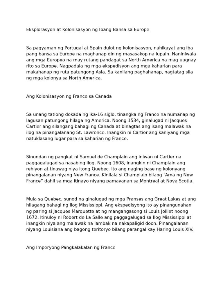 Eksplorasyon at Kolonisasyon NG Ibang Bansa Sa Europe | PDF