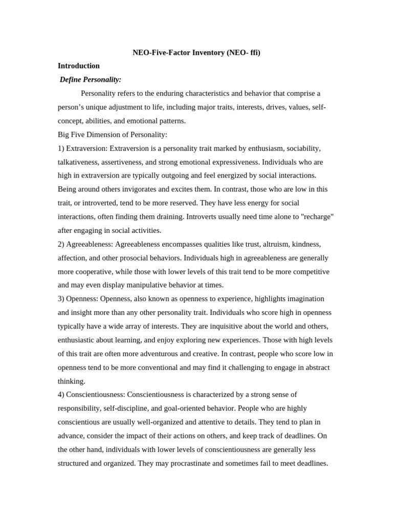 Introduction For NEOFFI | PDF | Extraversion And Introversion | Psychology