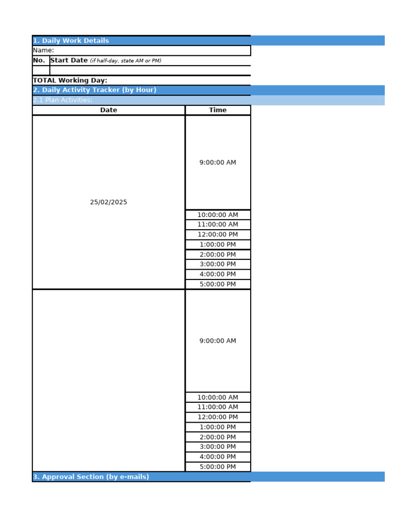Daily Working Template | PDF