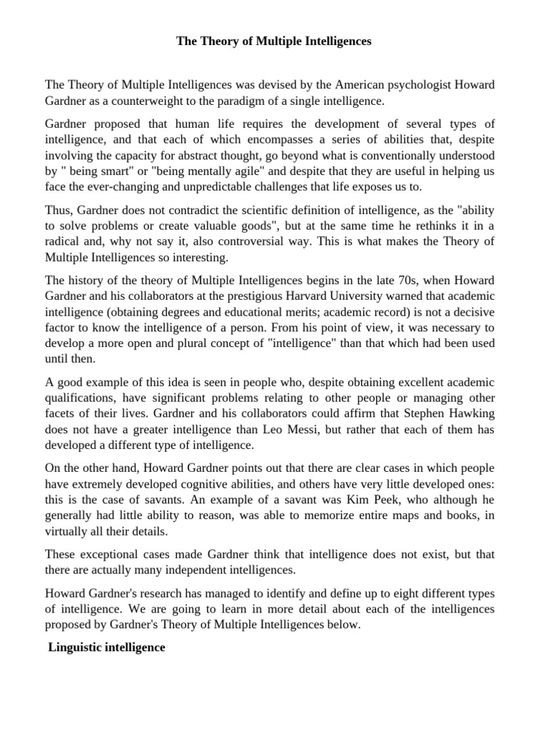 The Theory of Multiple Intelligences | PDF | Intelligence | Behavior Modification