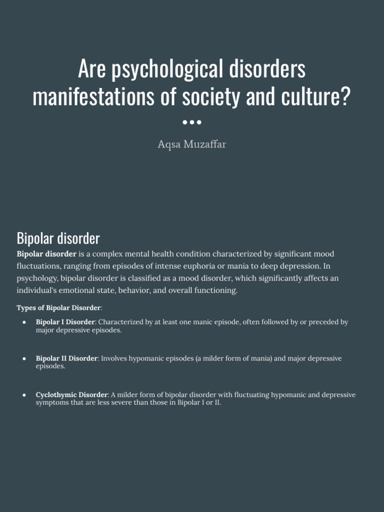 Are Psychological Disorders Manifestations of Society and Culture | PDF | Bipolar Disorder ...