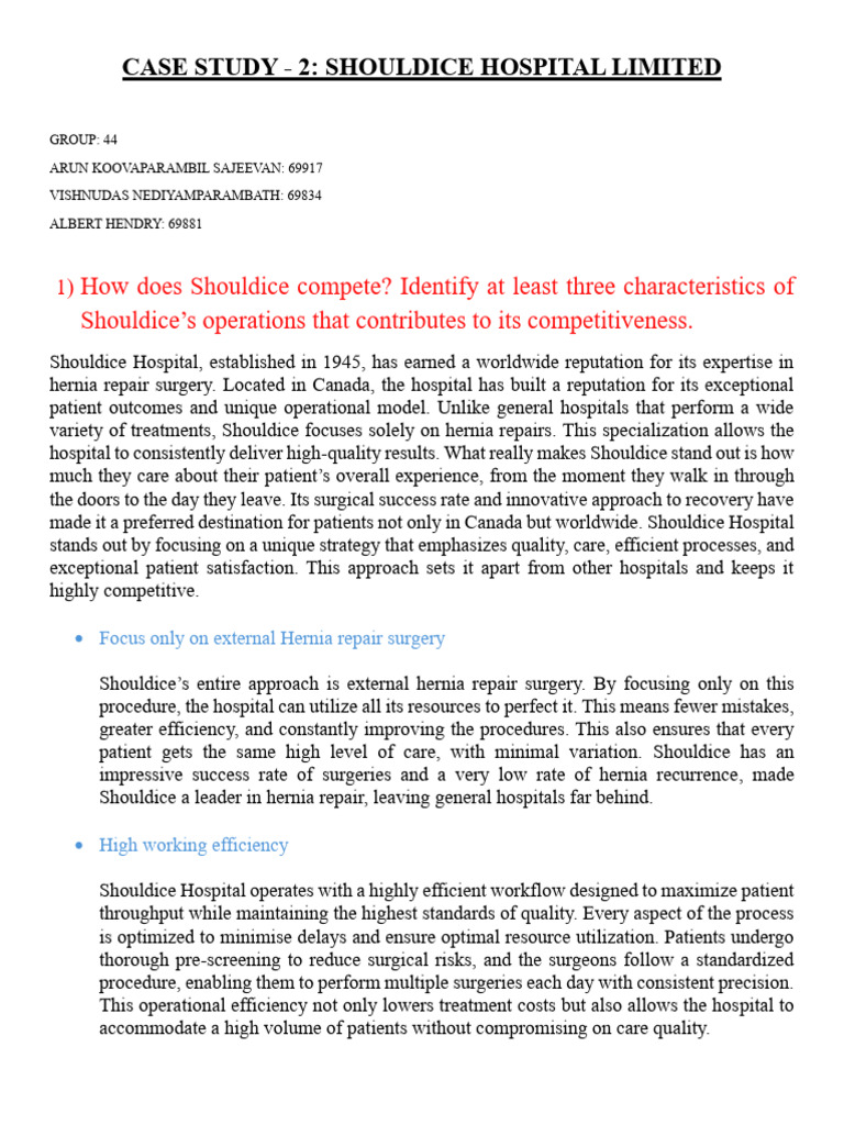 Shouldice Hospital Case Study Analysis | PDF | Hospital | Patient