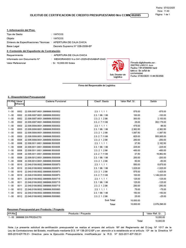 SCCP 0020285 - Apertura de Caja Chica (R) | PDF