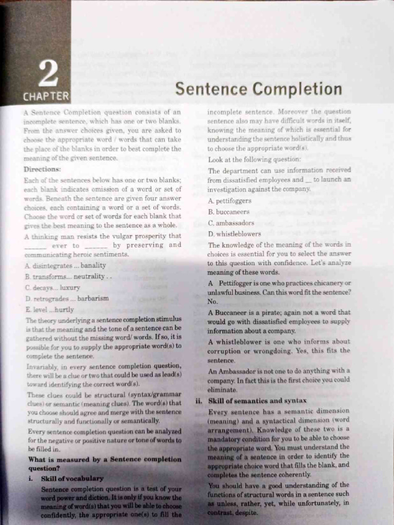 Sentence Completion | PDF