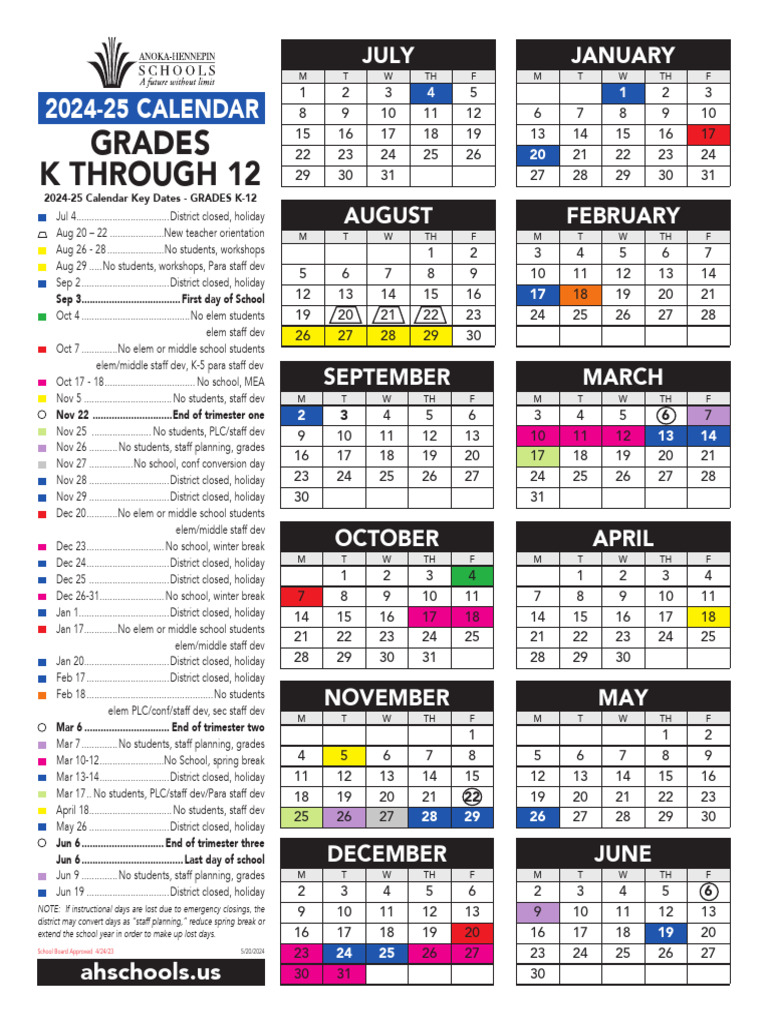 K-12 Calendar 24-25 | PDF | Educational Stages | Higher Education