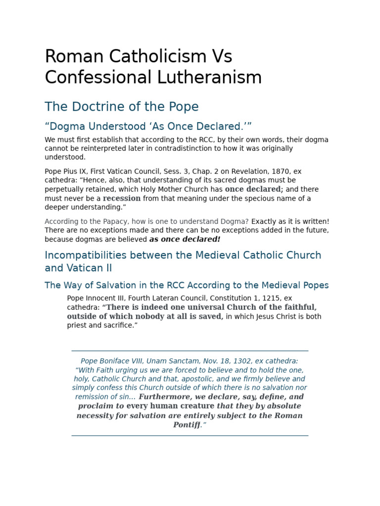 Roman Catholicism Vs Confessional Lutheranism | PDF | Pope | Catholic ...