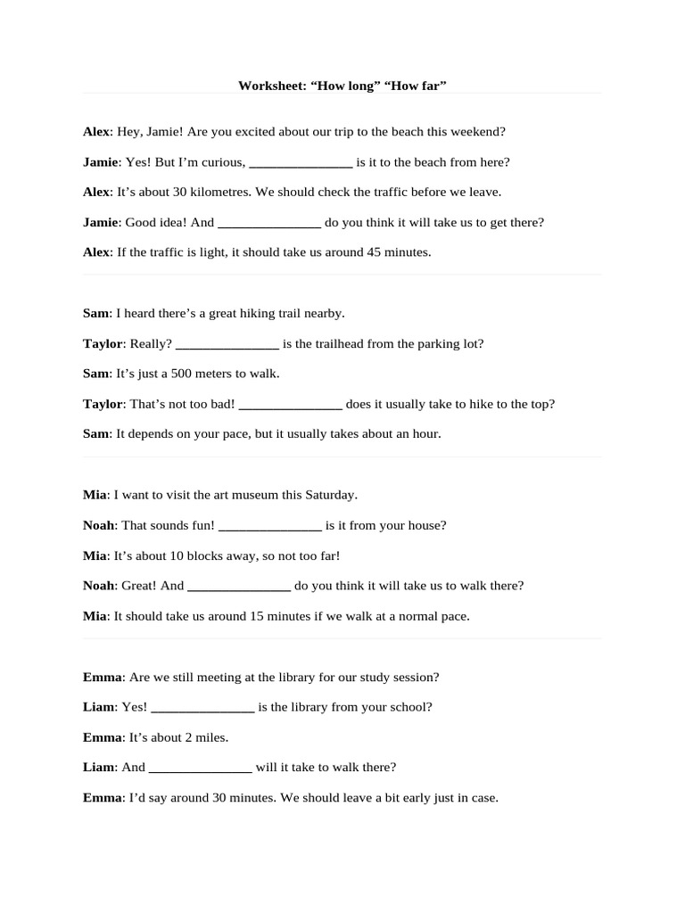 How Long How Far Worksheet | PDF