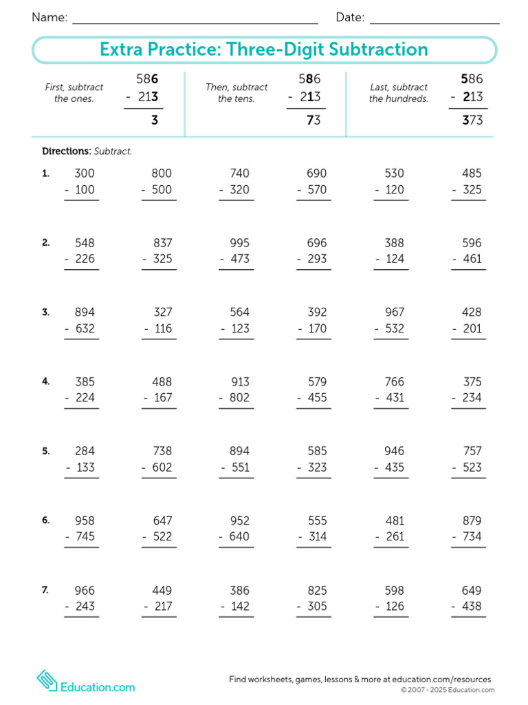 extra-practice-three-digit-subtraction | PDF