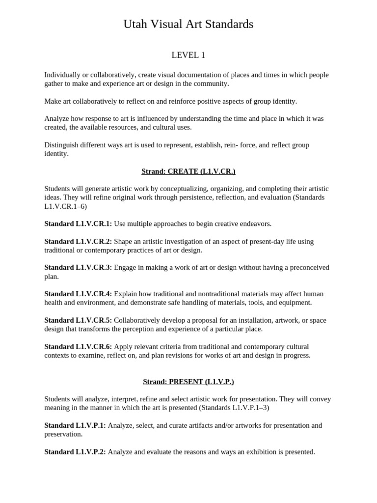 Utah Visual Art Standards | PDF | Knowledge | Virtual Reality