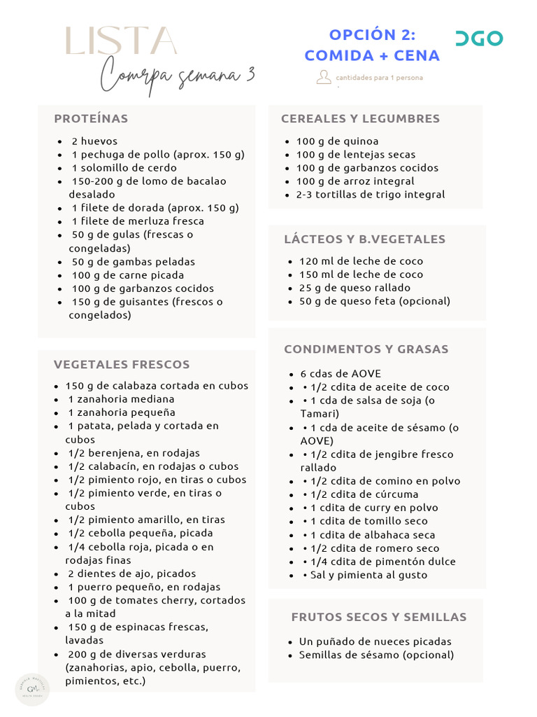 Lista-Compra-S3 Opcion-2 Comida-Cena DGO | PDF | Vegetales | Curry