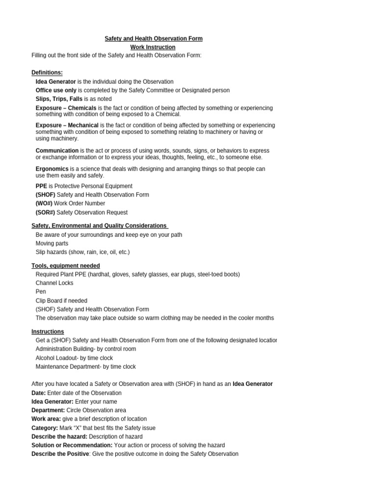 401.SA - Form.008 Safety and Health Observation Form (277352 - 1) | PDF ...