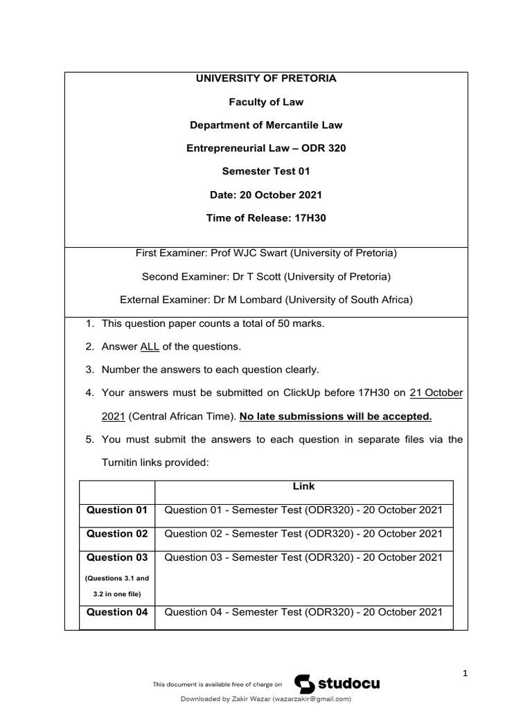 Law Exam: Entrepreneurial Law ODR 320 | PDF | Dividend | Business Law