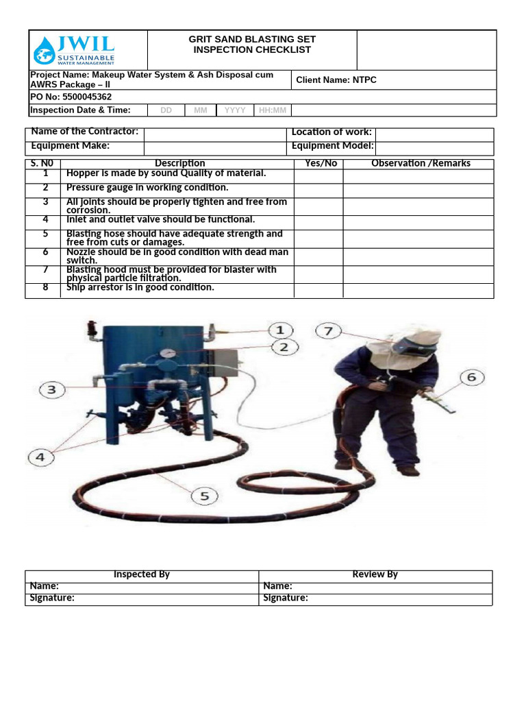 Grit - Sand Blasting Set Inspection Checklist | PDF