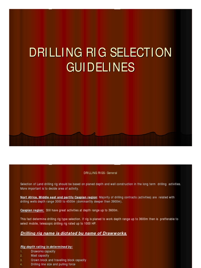 Drilling Rig Selection - Guidelines Only) | PDF | Drilling Rig ...