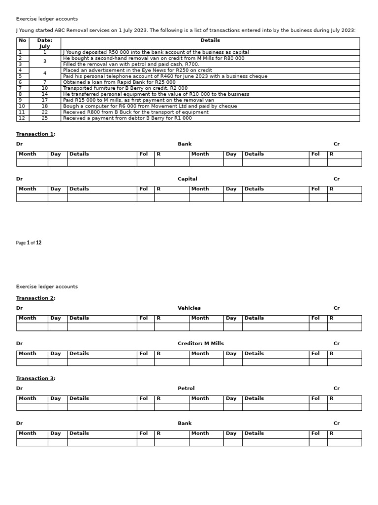Exercise - Ledger Accounts - Exercise | PDF | Debits And Credits ...