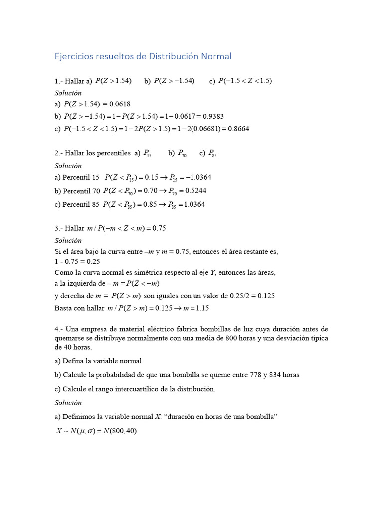 Ejercicios Resueltos de Distribución Normal | PDF | Distribución normal | Desviación Estándar
