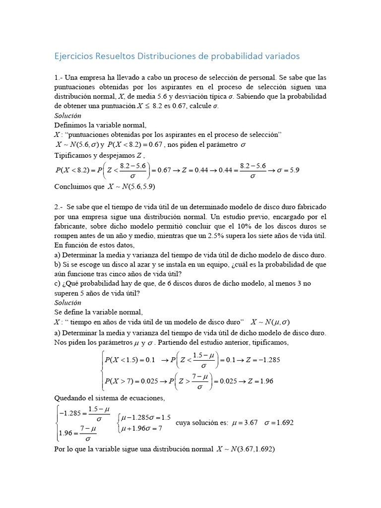 6. Ejercicios Resueltos Distrib prob. variados | PDF | Distribución normal | Teoría estadística