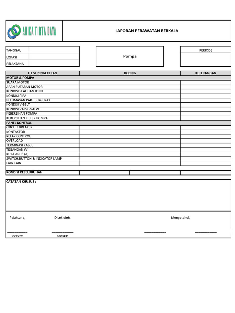 Form PERAWATAN POMPA DOSING | PDF