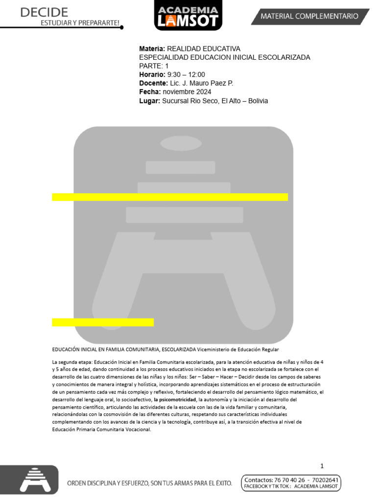 Especialidad Educacion Inicial Escolarizada Parte 1 Lamsot | PDF ...