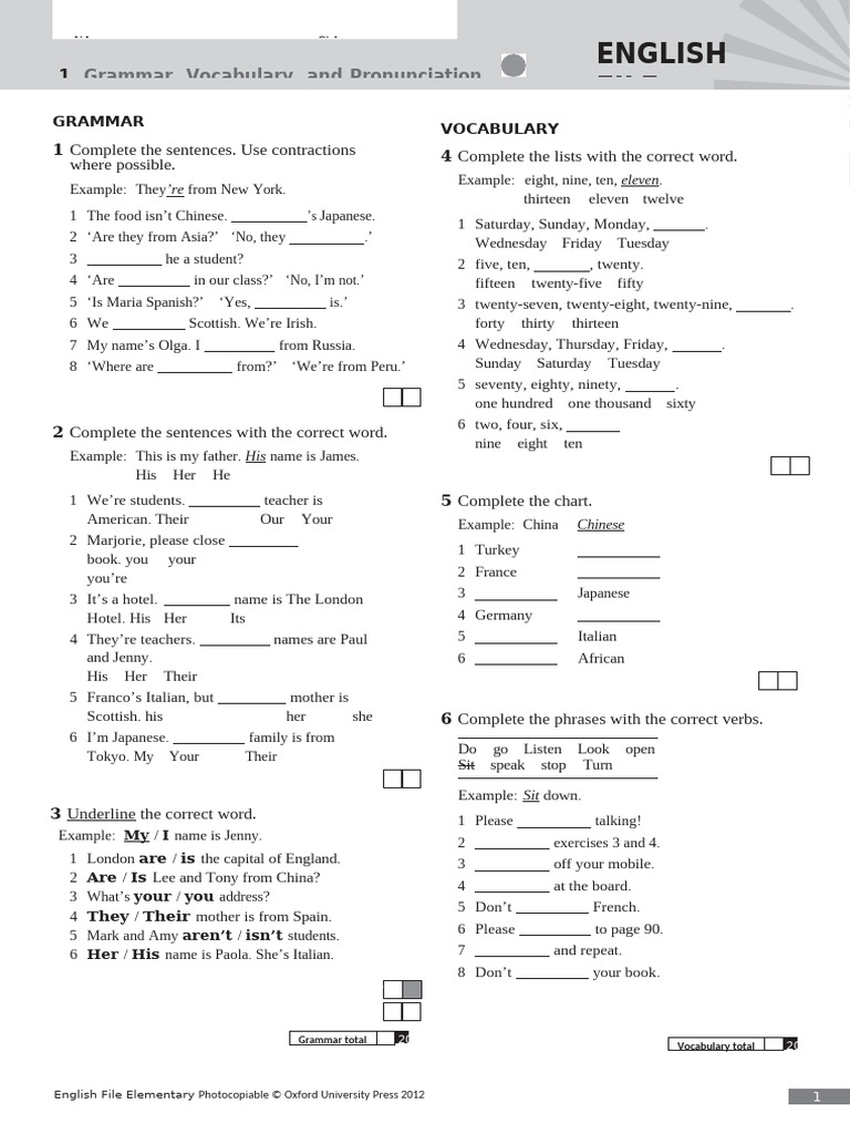 English File Elementary Test Materials | PDF | English Language ...